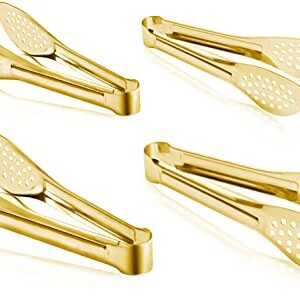 4 Pack Buffet Tongs,Stainless Steel Serving Tongs Serving Utensils Gold(7Inch,9.1Inch)