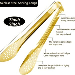 4 Pack Buffet Tongs,Stainless Steel Serving Tongs Serving Utensils Gold(7Inch,9.1Inch)