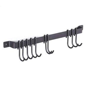 wallniture gourmet kitchen rail with 10 hooks, wall mounted wrought iron hanging utensil holder rack with black 17 inch