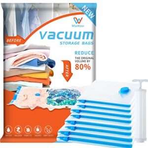 wisewater 10pcs vacuum storage bags（2 x jumbo, 2x large, 2 x medium, 2x small，1x 3d，1x hand roll）space saving bags with travel hand pump（10pcs）