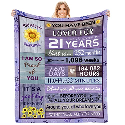 DULNYEI 21st Birthday Gifts for Her Blanket Happy 21st Birthday Decorations for Her 21st Birthday Gift Ideas 21 Year Old Birthday Gifts for Her Best 21st Birthday Gifts Throw Blanket 60×50 Inch