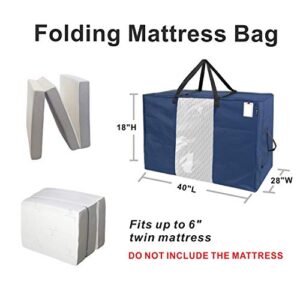 HYPER VENTURE Folding Mattress Storage Bag - Durable Carry Case Fits for Tri-Fold Up to 6 inches Twin Mattress, Navy