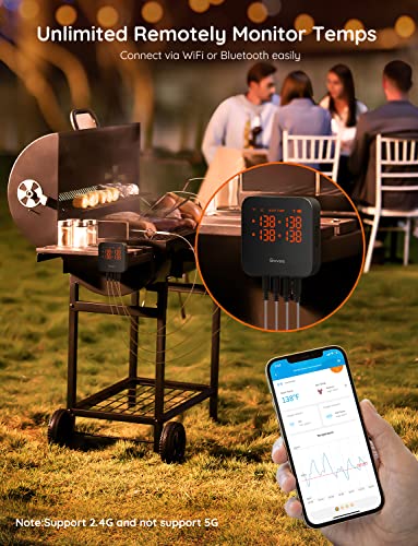 Govee WiFi Meat Thermometer, Wireless Meat Thermometer with 4 Probe, Smart Bluetooth Grill Thermometer with Remote App Notification Alert, Digital Rechargeable BBQ Thermometer for Smoker Oven Kitchen