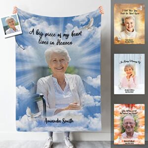 generic loving memories i will miss you until we meet again upload photo memorial personalized fleece blanket, grandma grandpa dad father mother memory blanket, in love memory gifts blanket.