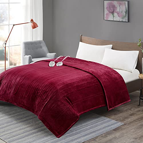 Degrees of Comfort Electric Blanket Queen Size | Heated Blankets with Dual Control | Auto Shut Off, 20 Heating Levels, Machine Washable, Red, 84Wx90L