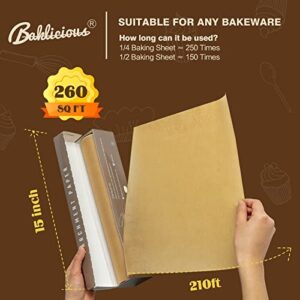 Unbleached Parchment Paper Roll for Baking, 15 in x 210 Ft, 260 Sq.Ft, Non-stick Baking Paper, Food Grade Cooking Paper for Bread, Cookies, Heat Press, Oven, Air Fry