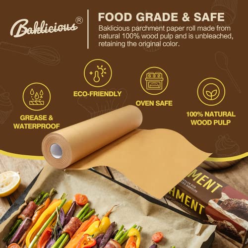 Unbleached Parchment Paper Roll for Baking, 15 in x 210 Ft, 260 Sq.Ft, Non-stick Baking Paper, Food Grade Cooking Paper for Bread, Cookies, Heat Press, Oven, Air Fry