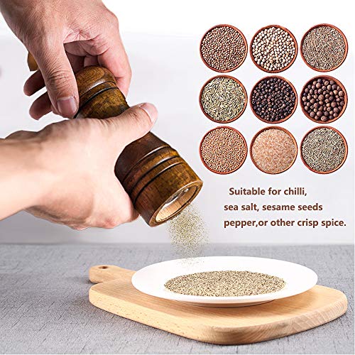 Salt and Pepper Grinders Set,Ouktor Manual Wooden Salt and Pepper Mills Shakers, Ceramic Rotor with Strong Adjustable Coarseness (5.5inch)