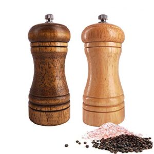 salt and pepper grinders set,ouktor manual wooden salt and pepper mills shakers, ceramic rotor with strong adjustable coarseness (5.5inch)