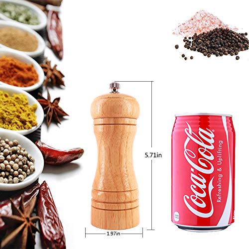 Salt and Pepper Grinders Set,Ouktor Manual Wooden Salt and Pepper Mills Shakers, Ceramic Rotor with Strong Adjustable Coarseness (5.5inch)