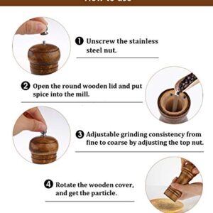 Salt and Pepper Grinders Set,Ouktor Manual Wooden Salt and Pepper Mills Shakers, Ceramic Rotor with Strong Adjustable Coarseness (5.5inch)