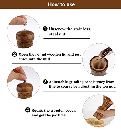 Salt and Pepper Grinders Set,Ouktor Manual Wooden Salt and Pepper Mills Shakers, Ceramic Rotor with Strong Adjustable Coarseness (5.5inch)