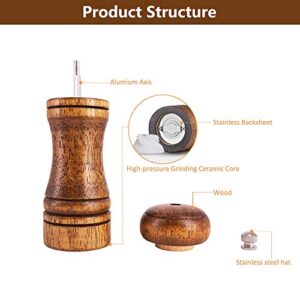 Salt and Pepper Grinders Set,Ouktor Manual Wooden Salt and Pepper Mills Shakers, Ceramic Rotor with Strong Adjustable Coarseness (5.5inch)