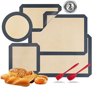 silicone baking mats, set of 7, bpa-free food grade reusable baking mat professional non-stick pastry mat oven liner sheets mats silicone pan liners square cake pan mat silicone oil brush &knife