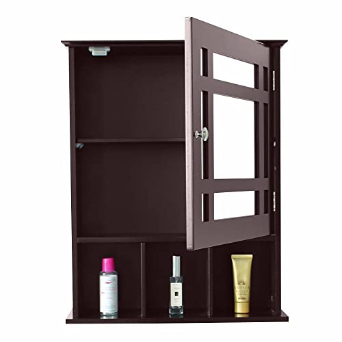 Wooden Bathroom Wall Cabinet Medicine Cabinet Storage Organizer with Mirror Door and Adjustable Shelf, Espresso Finish (White)