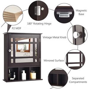 Wooden Bathroom Wall Cabinet Medicine Cabinet Storage Organizer with Mirror Door and Adjustable Shelf, Espresso Finish (White)