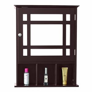 Wooden Bathroom Wall Cabinet Medicine Cabinet Storage Organizer with Mirror Door and Adjustable Shelf, Espresso Finish (White)