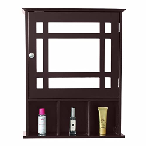 Wooden Bathroom Wall Cabinet Medicine Cabinet Storage Organizer with Mirror Door and Adjustable Shelf, Espresso Finish (White)