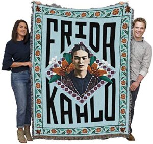 pure country weavers frida kahlo - frida portrait blanket - gift tapestry throw woven from cotton - made in the usa (72x54)