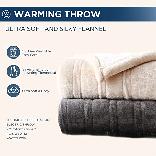 Westinghouse Electric Blanket Heated Blanket | 10 Heating Levels & 1 to 12 Hours Heating Time Settings | Flannel to Sherpa Reversible 62x84 Twin Size | Machine Washable, Beige