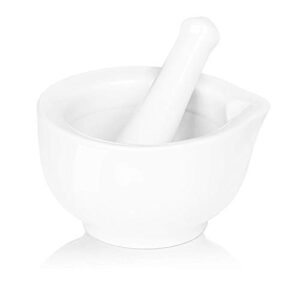 leetoyi porcelain mortar and pestle, ceramic herb grinder pill crusher set, 3.3-inch white