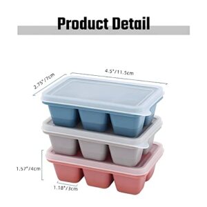 Ice Tray, 3 Pack Ice Cube Trays for Freezer, Silicone Ice Cube Tray with Lid, 6 Square Ice Cubes per Tray for Whiskey, Cocktail, Juice, Reusable Ice Cube Molds, Small Soup Freezer Containers with Lid