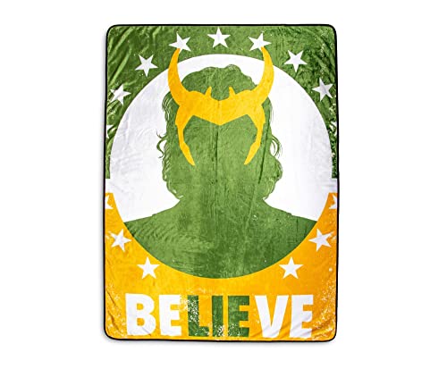 Marvel Studios Loki "Believe" Plush Throw Blanket | Super Soft Fleece Blanket, Cozy Sherpa Cover For Sofa And Bed, Home Decor Room Essentials | MCU Comic Book Gifts And Collectibles | 45 x 60 Inches