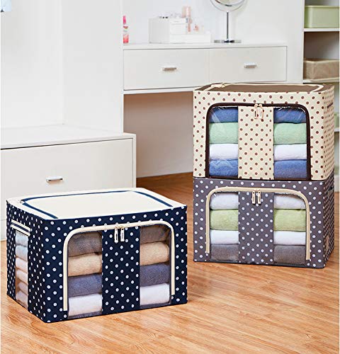 Storage Bags For Clothes 26.42gal 2Pcs Foldable Storage Cubes Boxes With Lids Sturdy Zipper Clear Window and Reinforced Handles for Blanket Clothing Sweater Pillow Underbed Storage Bags (23.6''×16.5''×15.7'', Blue)