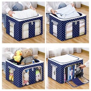 Storage Bags For Clothes 26.42gal 2Pcs Foldable Storage Cubes Boxes With Lids Sturdy Zipper Clear Window and Reinforced Handles for Blanket Clothing Sweater Pillow Underbed Storage Bags (23.6''×16.5''×15.7'', Blue)