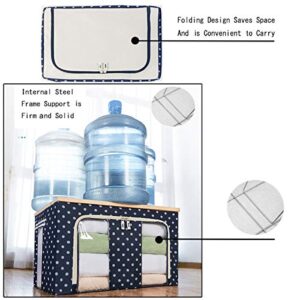 Storage Bags For Clothes 26.42gal 2Pcs Foldable Storage Cubes Boxes With Lids Sturdy Zipper Clear Window and Reinforced Handles for Blanket Clothing Sweater Pillow Underbed Storage Bags (23.6''×16.5''×15.7'', Blue)