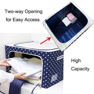 Storage Bags For Clothes 26.42gal 2Pcs Foldable Storage Cubes Boxes With Lids Sturdy Zipper Clear Window and Reinforced Handles for Blanket Clothing Sweater Pillow Underbed Storage Bags (23.6''×16.5''×15.7'', Blue)