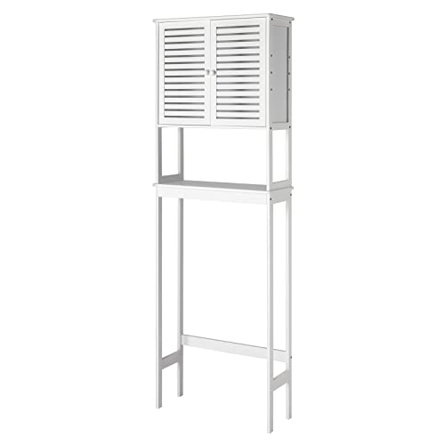 Imseigo Over The Toilet Storage Cabinet, Bathroom Organizer with Adjustable Inside Shelf and Bottom Stabilizer Bar, Space-Saving Toilet Rack (White)