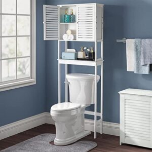 Imseigo Over The Toilet Storage Cabinet, Bathroom Organizer with Adjustable Inside Shelf and Bottom Stabilizer Bar, Space-Saving Toilet Rack (White)