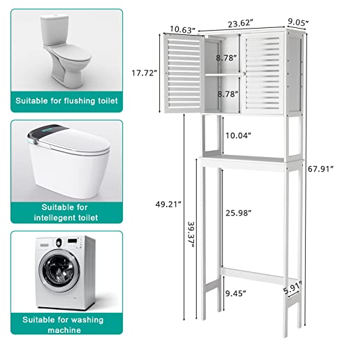 Imseigo Over The Toilet Storage Cabinet, Bathroom Organizer with Adjustable Inside Shelf and Bottom Stabilizer Bar, Space-Saving Toilet Rack (White)