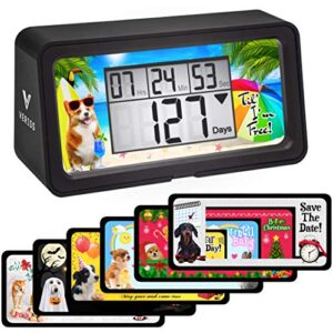 veriss digital 9999 days countdown clock timer with backlight - count down your retirement, wedding, christmas, vacation and all calendar event dates in your life - dog collection (black - 8 frames)