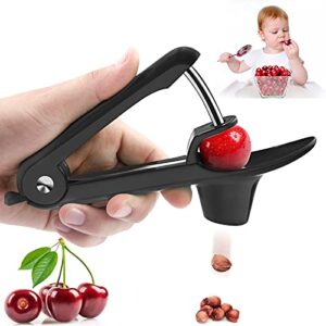 cherry pitter,cherry seed remover olives pitter tool, cherries corer pitter tool with space-saving lock design,multi-function fruit pit remover for making cherry jam ( stainless steel / heavy-duty)