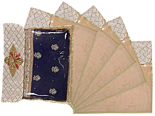 Kuber Industries Silk 6 Pieces Single Packing Saree Cover (Gold), CTKTC10232