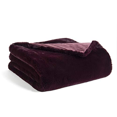 Sleeping Partners Super Soft Double Layer Faux Fur Blanket, 50"x70", Grape/Wine, Throw, Purple