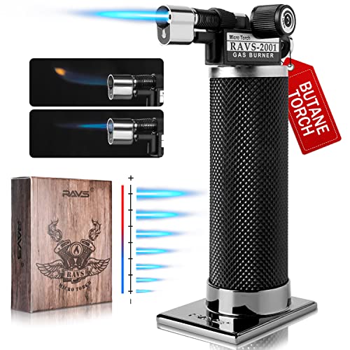 ravs Butane Torch Lighter with DUAL Flame Mode, Refillable Kitchen Torch Lighter Cooking Torch, Blow Torch with Safety Lock and Adjustable Flame, Soldering Torch for Welding, Resin Art, Industrial