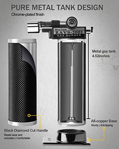 ravs Butane Torch Lighter with DUAL Flame Mode, Refillable Kitchen Torch Lighter Cooking Torch, Blow Torch with Safety Lock and Adjustable Flame, Soldering Torch for Welding, Resin Art, Industrial