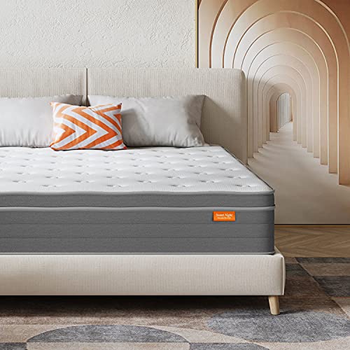 Sweetnight Hybrid Mattress, King Mattress 12 Inch Plush Pillow Top King Size Mattressm, Individually Pocket Spring Hybrid Mattress with Cooling Gel Memory Foam for Motion Isolation and Cooler Sleep