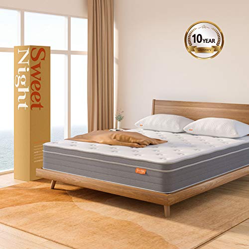 Sweetnight Hybrid Mattress, King Mattress 12 Inch Plush Pillow Top King Size Mattressm, Individually Pocket Spring Hybrid Mattress with Cooling Gel Memory Foam for Motion Isolation and Cooler Sleep