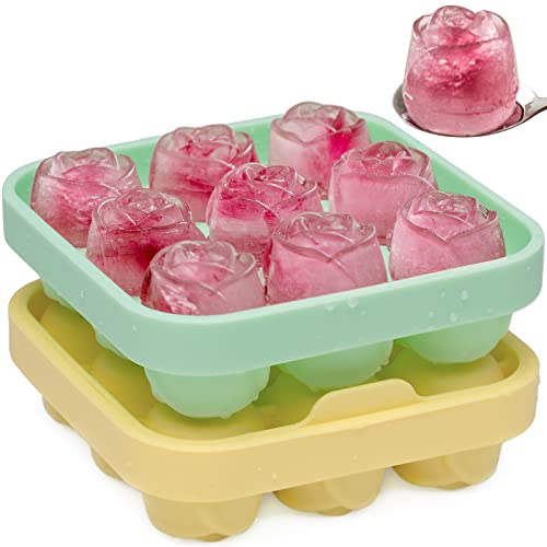 Ice Cube Tray Rose, MEETRUE Rose Shaped Ice Tray Silicone Ice Cube Tray with Lid Ice Molds Making 9 x 1.2'' Rose Ice Cube Trays for the freezer, Novelty Drink Tray For Chilled Cocktails Juice Drink