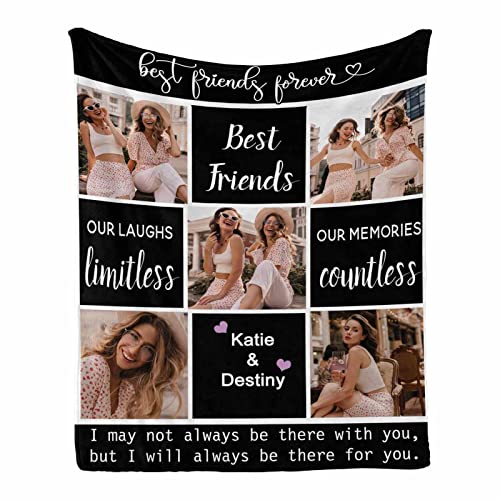 InterestPrint Personalized Friendship Blankets Photo Collage Gift, Custom Best Friend Forever Blanket for Women Gifts for Besties, Blanket Multi X