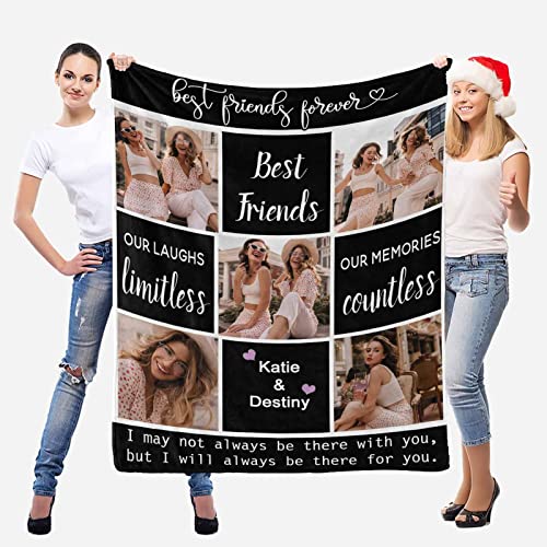 InterestPrint Personalized Friendship Blankets Photo Collage Gift, Custom Best Friend Forever Blanket for Women Gifts for Besties, Blanket Multi X