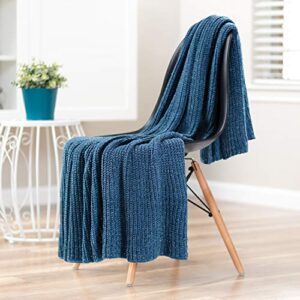 Chanasya Chenille Knit Super Soft Velvety Texture Throw Blanket - Cozy Classy Elegant Decorative with Subtle Shimmer for Sofa Chair Couch Bed Living Bed Room Blanket -(50x65 Inches) Blue