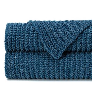 Chanasya Chenille Knit Super Soft Velvety Texture Throw Blanket - Cozy Classy Elegant Decorative with Subtle Shimmer for Sofa Chair Couch Bed Living Bed Room Blanket -(50x65 Inches) Blue