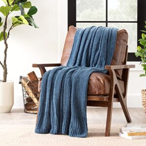 Chanasya Chenille Knit Super Soft Velvety Texture Throw Blanket - Cozy Classy Elegant Decorative with Subtle Shimmer for Sofa Chair Couch Bed Living Bed Room Blanket -(50x65 Inches) Blue