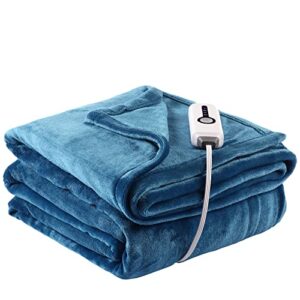 sunny heat electric blanket 62 x 84 inches heated reversible flannel blanket twin size with 10 hours auto off & 4 temperature levels & etl certification, home office use & machine washable, teal