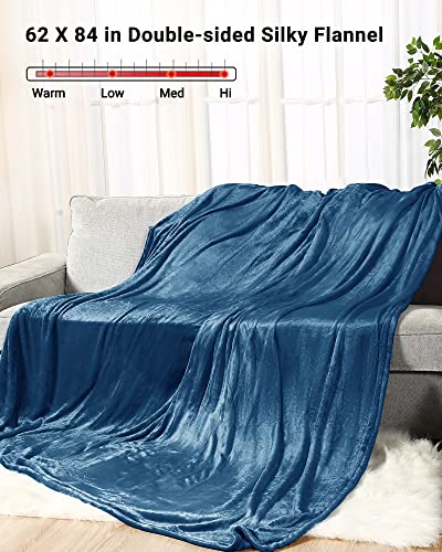 SUNNY HEAT Electric Blanket 62 x 84 Inches Heated Reversible Flannel Blanket Twin Size with 10 Hours Auto Off & 4 Temperature Levels & ETL Certification, Home Office Use & Machine Washable, Teal